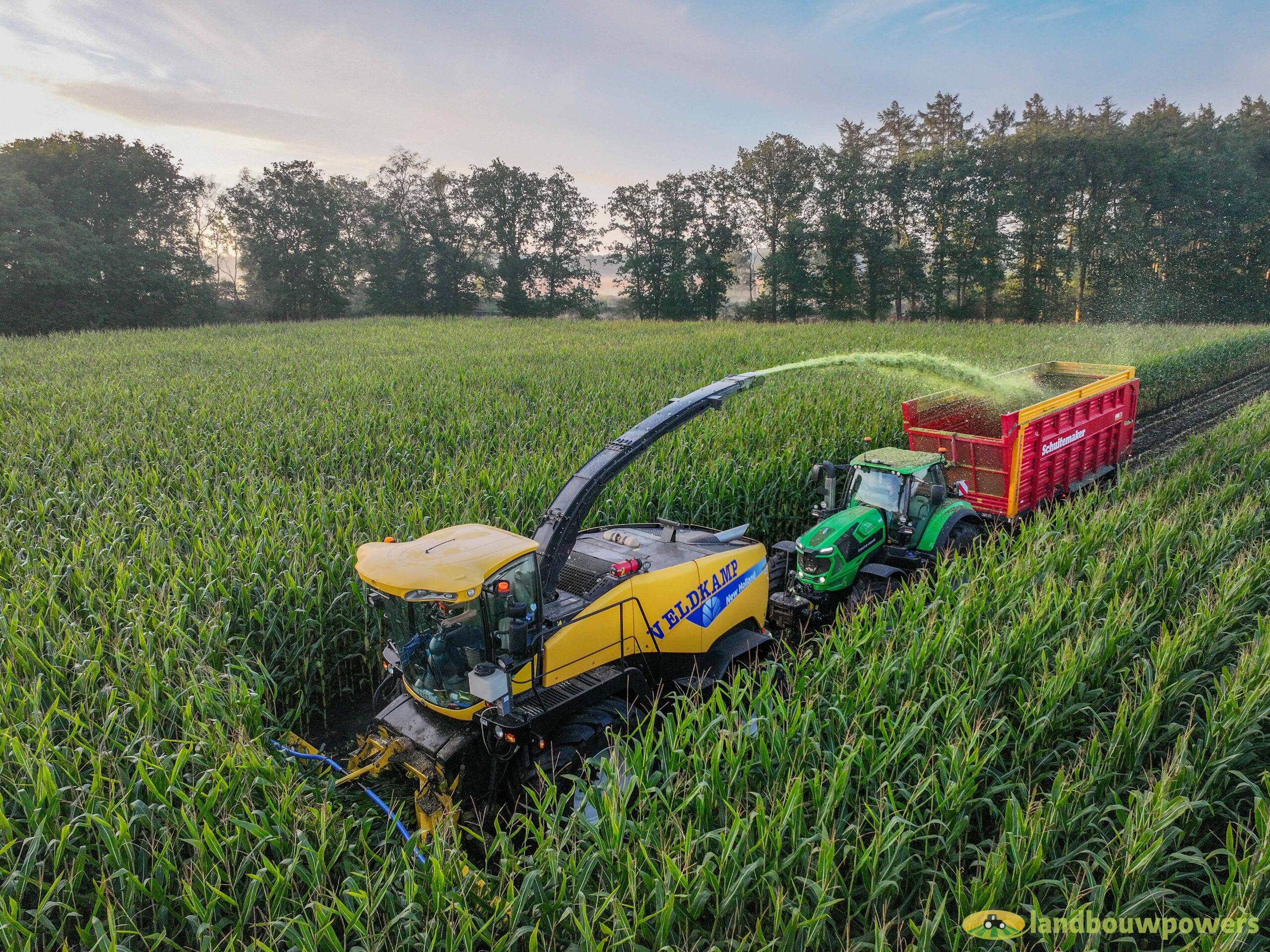 Mais hakselen in volle ochtendgloren – Landbouwpowers